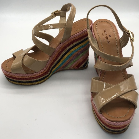 kate spade | Shoes | Kate Spade Nude Patent Leather Strappy Rainbow ...